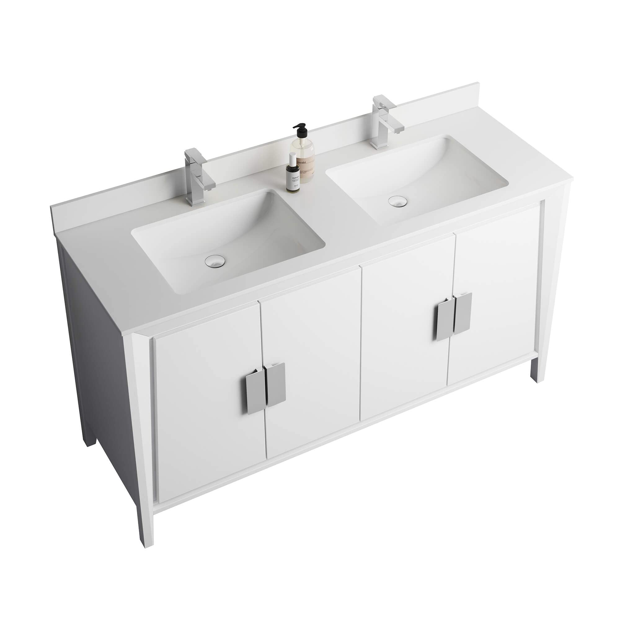 Fine Fixtures Imperial Collection 60" Double Bathroom Vanity Cabinet Set, White Ashtree