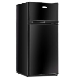 goflame compact refrigerator, 3.4 cu. ft. mini cooler fridge with removable glass shelves, adjustable thermostat, freestanding fridge with top door freezer for dorm, office, apartment use (black)