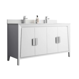 fine fixtures imperial collection 60" double bathroom vanity cabinet set, white ashtree