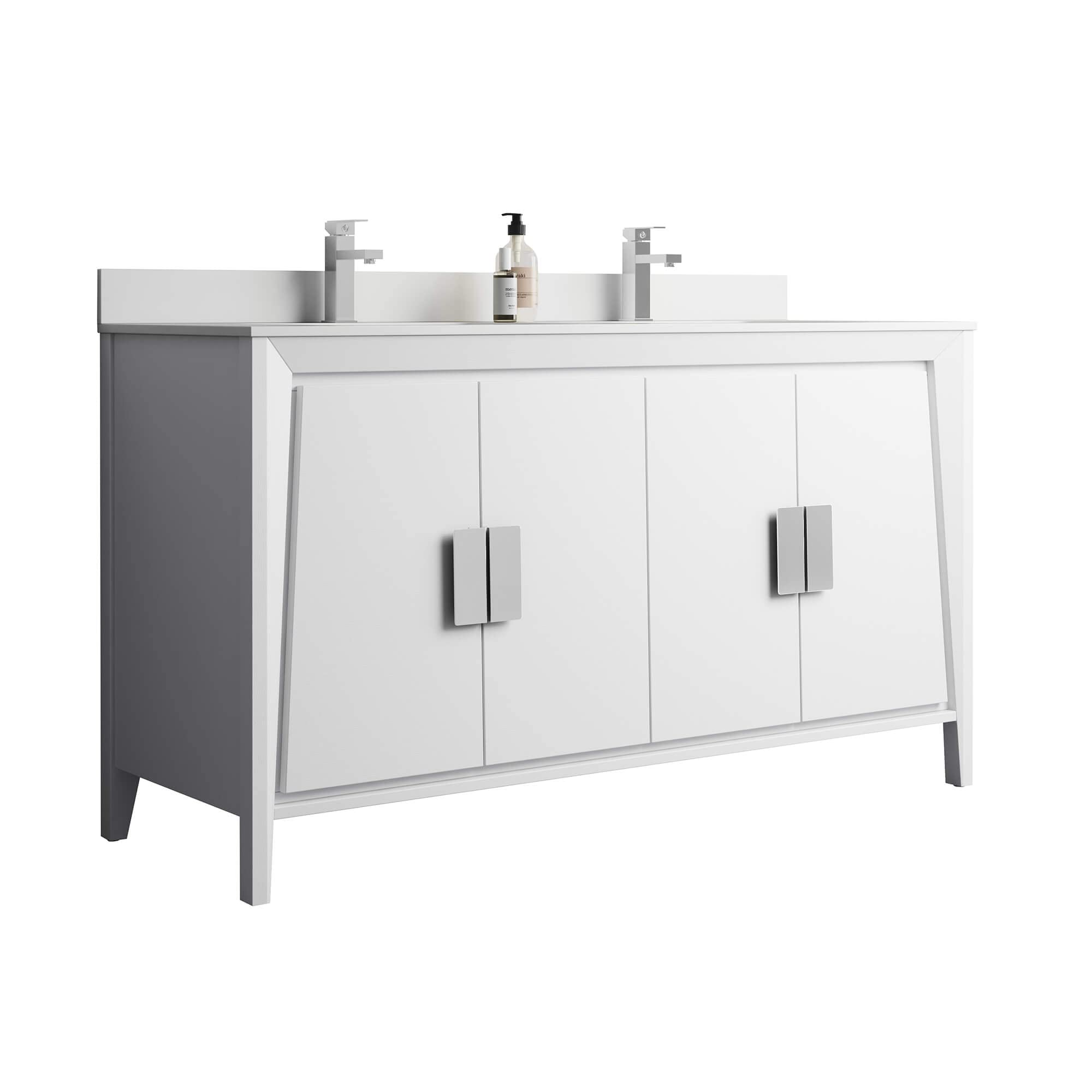 Fine Fixtures Imperial Collection 60" Double Bathroom Vanity Cabinet Set, White Ashtree