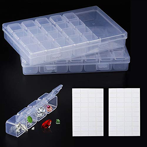 2 Pack 56 Slots Diamond Painting Box for Adult,5D DIY Diamond Accessories Storage Containers,2 Sets Sticker Organizer for Tracing,Art Kit Tool Supply Holder Gems Bead Jewelry Seed Nail