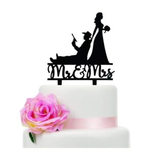 mr and mrs wedding cake topper, funny gun theme wedding bridal shower or anniversary cake topper (gun)