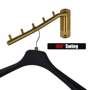 JQK Folding Clothes Hanger Rack, Stainless Steel Swing Arm Hook Holder, Clothing Hanging System Drying Closet Storage Organizer Brushed Gold Wall Mount 2 Pack, SHR100-BG-P2