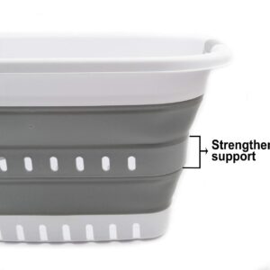 SAMMART 37L (9.77 gallon) Collapsible Plastic Laundry Basket - Foldable Pop Up Storage Container/Organizer - Space Saving Hamper/Basket (1, White/Grey)