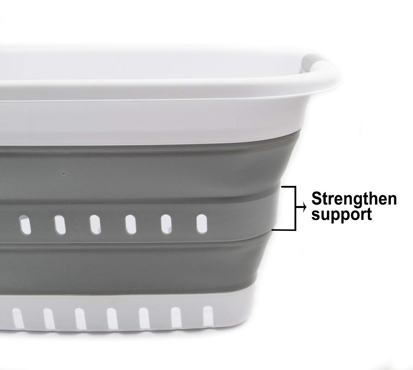 SAMMART 37L (9.77 gallon) Collapsible Plastic Laundry Basket - Foldable Pop Up Storage Container/Organizer - Space Saving Hamper/Basket (1, White/Grey)