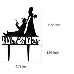 Mr and Mrs Wedding Cake Topper, Funny Gun Theme Wedding Bridal Shower or Anniversary Cake Topper (Gun)