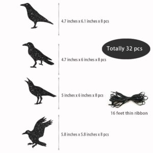 Cheerland Glitter Black Crow Halloween Decorations for Gothic Halloween Tree Hanging Decoration Bird Raven Banner Stick Decal Garland Backdrop Centerpiece for Theme Birthday Wedding Party Supplies