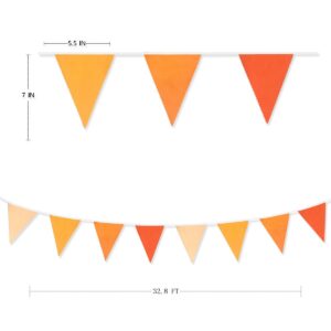 10M/32Ft Triangle Flag Fabric Banner Cotton Pennant Garland Cloth Bunting for Fall Decor Autumn Wedding Birthday Party Thanksgiving Day Home Nursery Outdoor Garden Hanging Decoration (Orange+36Pcs)