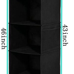 BrilliantJo 2 Pack Hanging Closet Organizer, 5 Shelves Hanging Storage with 6 Side Pockets for Clothes Shoes, 43"x12"x12"(Black)