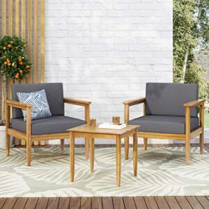 Eudora Outdoor Acacia Wood 2 Seater Chat Set, Teak and Dark Gray