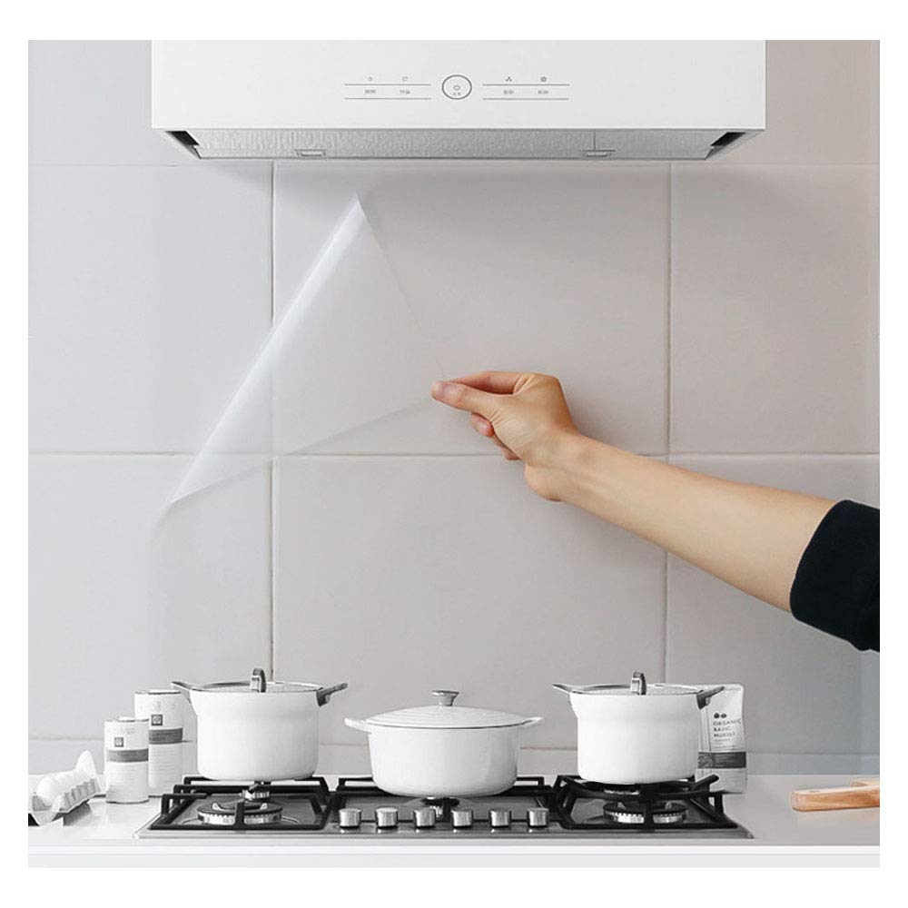 Sufang 4Pcs Clear Oil Proof Wall Stickers Wallpaper Kitchen Backsplash Wall Protector Transparent Waterproof Heat Resistant Self-Adhesive Sticker for Kitchen Dining Room Wood Countertop