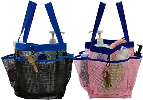 SPINFOX 2 Pack Mesh Shower Caddy, Quick Dry Shower Tote Bag Hanging Toiletry with 2 Handles for Shampoo, Conditioner, Soap and Other Bathroom Accessories