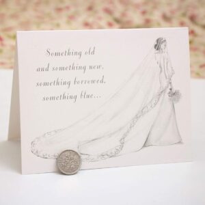 Old Sixpence Coin and Wedding Card for Bride, Something Old, Something New, Something Borrowed, Something Blue, and a Sixpence for Her Shoe. (1954-1967)