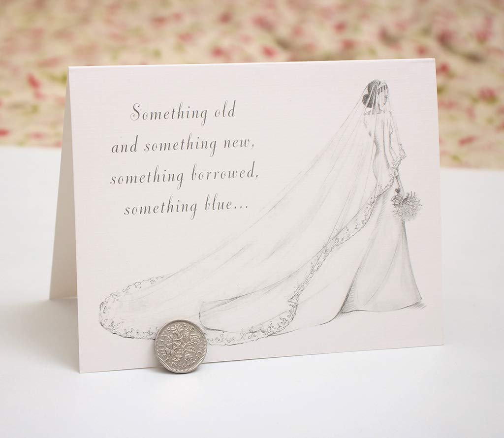 Old Sixpence Coin and Wedding Card for Bride, Something Old, Something New, Something Borrowed, Something Blue, and a Sixpence for Her Shoe. (1954-1967)