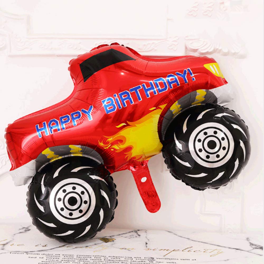 HORUIUS Monster Truck Balloons Jumbo Happy Birthday Truck Shaped Aluminum Foil Mylar Balloons for Monster Truck Themed Party Birthday Baby Shower Decoration Supplies 5PCS