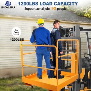 Sidasu Forklift Safety Cage 36x36 Inches Forklift Work Platform 1200LBS Capacity with 4 Wheels Aerial Platform Collapsible Lift Basket Aerial Rails for Lifting Loader