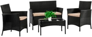 tty patio furniture set 4 pieces outdoor rattan chair wicker sofa garden conversation bistro sets for yard, pool or backyard, best wicker furniture outdoor 4pc garden patio conversation set, black