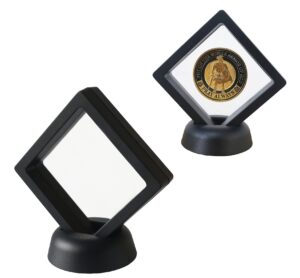 set of 2 challenge coins display stand, 3d floating clear case, jewelry, specimen, military medal holder frame