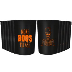 more boos please halloween party cups for adults - set of 12 happy halloween cups for adults 16oz, perfect halloween plastic cups, halloween favors, plastic halloween cups for party