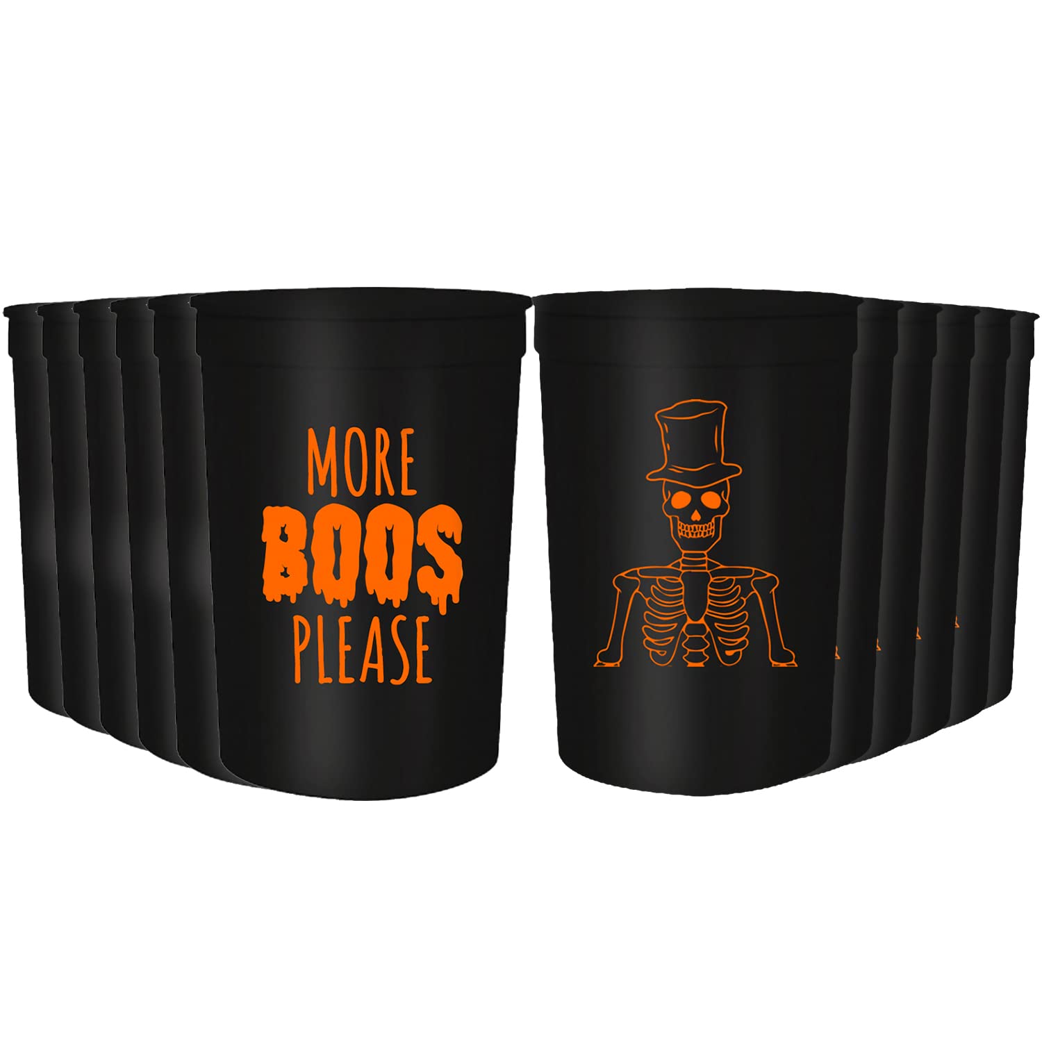 More Boos Please Halloween Party Cups For Adults - Set of 12 Happy Halloween Cups For Adults 16oz, Perfect Halloween Plastic Cups, Halloween Favors, Plastic Halloween Cups For Party