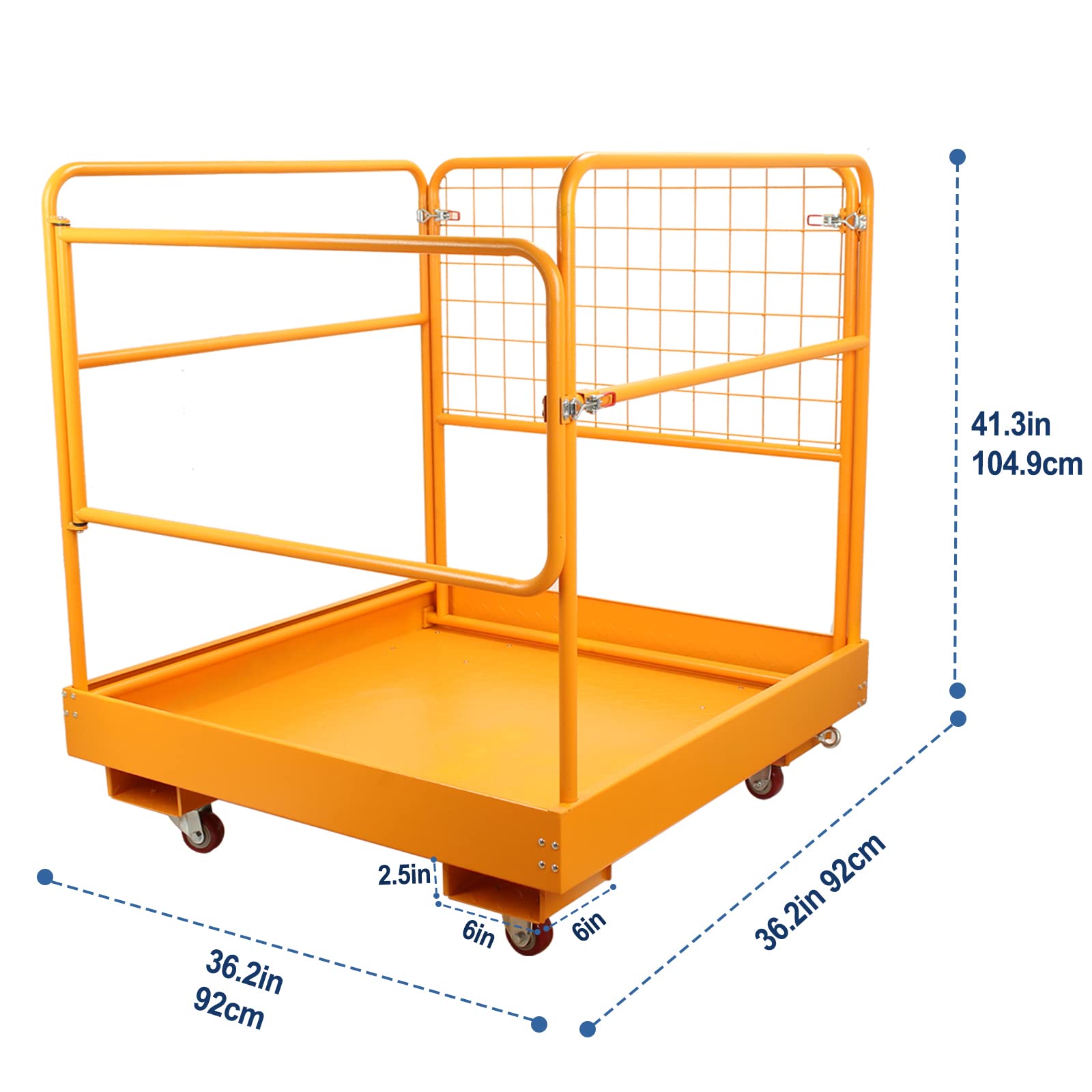 Sidasu Forklift Safety Cage 36x36 Inches Forklift Work Platform 1200LBS Capacity with 4 Wheels Aerial Platform Collapsible Lift Basket Aerial Rails for Lifting Loader