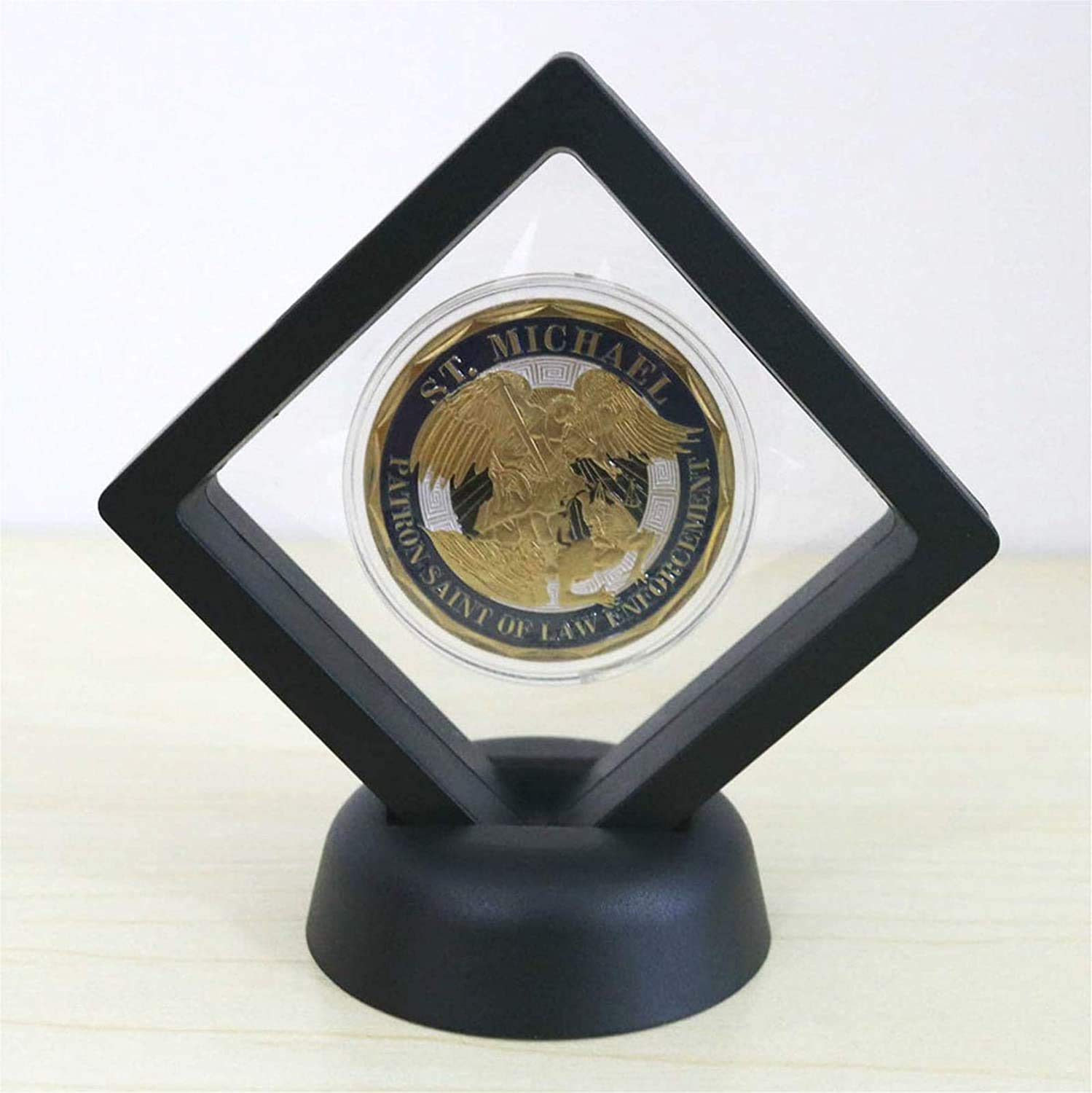 Set of 2 Challenge Coins Display Stand, 3D Floating Clear Case, Jewelry, Specimen, Military Medal Holder Frame