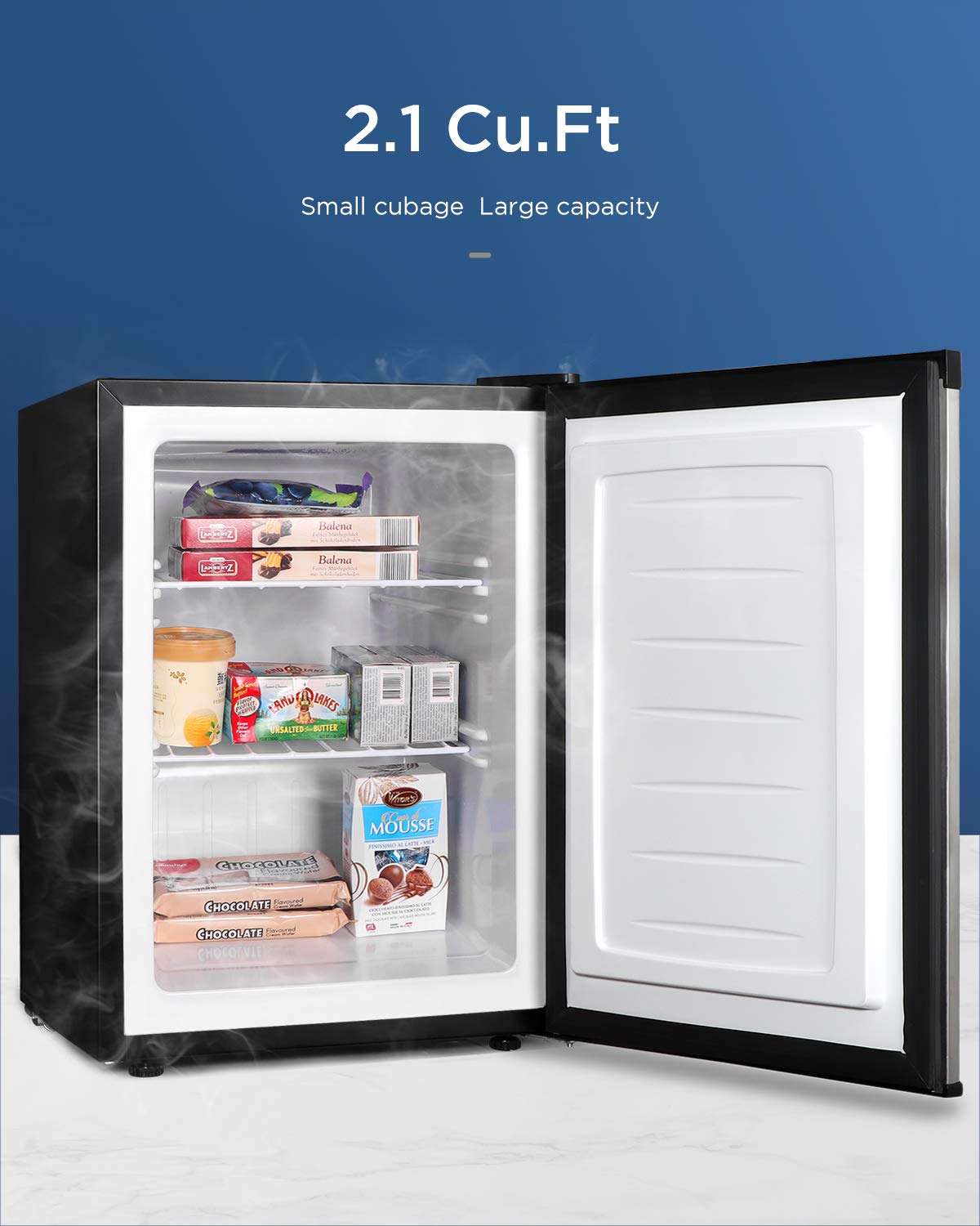 ADT 2.1 Cu.ft Upright Freezer with Compact Reversible Single Door Free Standing Mini Freezer with Adjustable Thermostat for Home/Kitchen/Office