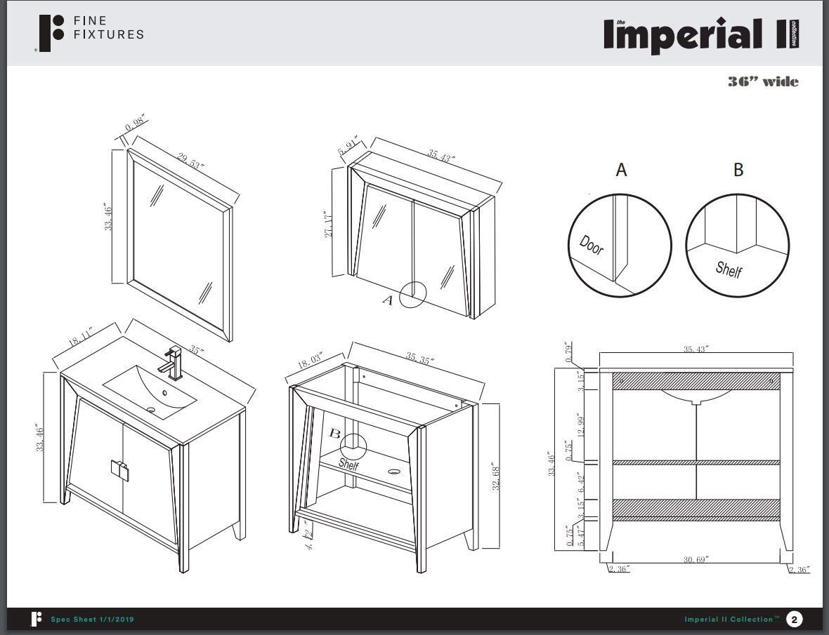 Fine Fixtures Imperial Collection 36" Bathroom Vanity Cabinet Set, White Ashtree