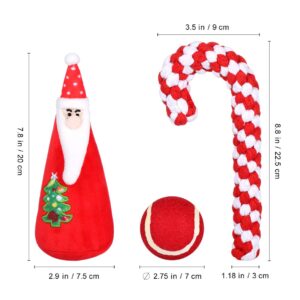 POPETPOP Christmas Dog Toys 3 Pcs, Dog Teeth Cleaning Rope Toy, Durable Dog Chew Ball and Santa Squeaky Plush Dog Toy for Small Dogs and Puppy - Xmas Dog Toy