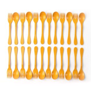 knork eco plant based 24 pack reusable bamboo flatware set (orange)