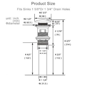 SWHYGER 1 1/4 Brushed Nickel Sink Drain, Bathroom Pop Up Drain with Removable Brass Strainer Basket,with Overflow Vessel Lavatory Vanity Sink Drain Stopper, 83606-1BN.