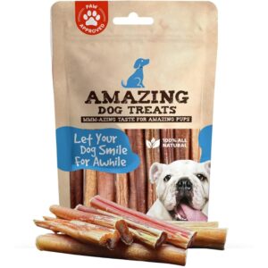 amazing dog treats - 4-6 inch variety bully sticks (1 lb) - premium dog chews - all natural rawhide alternative - long lasting dog treats - no hide dog chew - 100% beef - promotes canine dental health