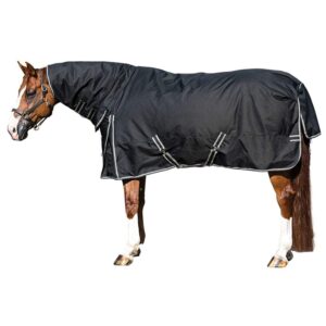 storm shield horse turnout blanket | attached neck cover | heavy weight - 380 grams | size 74 - black | 1200 denier | criss-cross surcingle | waterproof, windproof & breathable