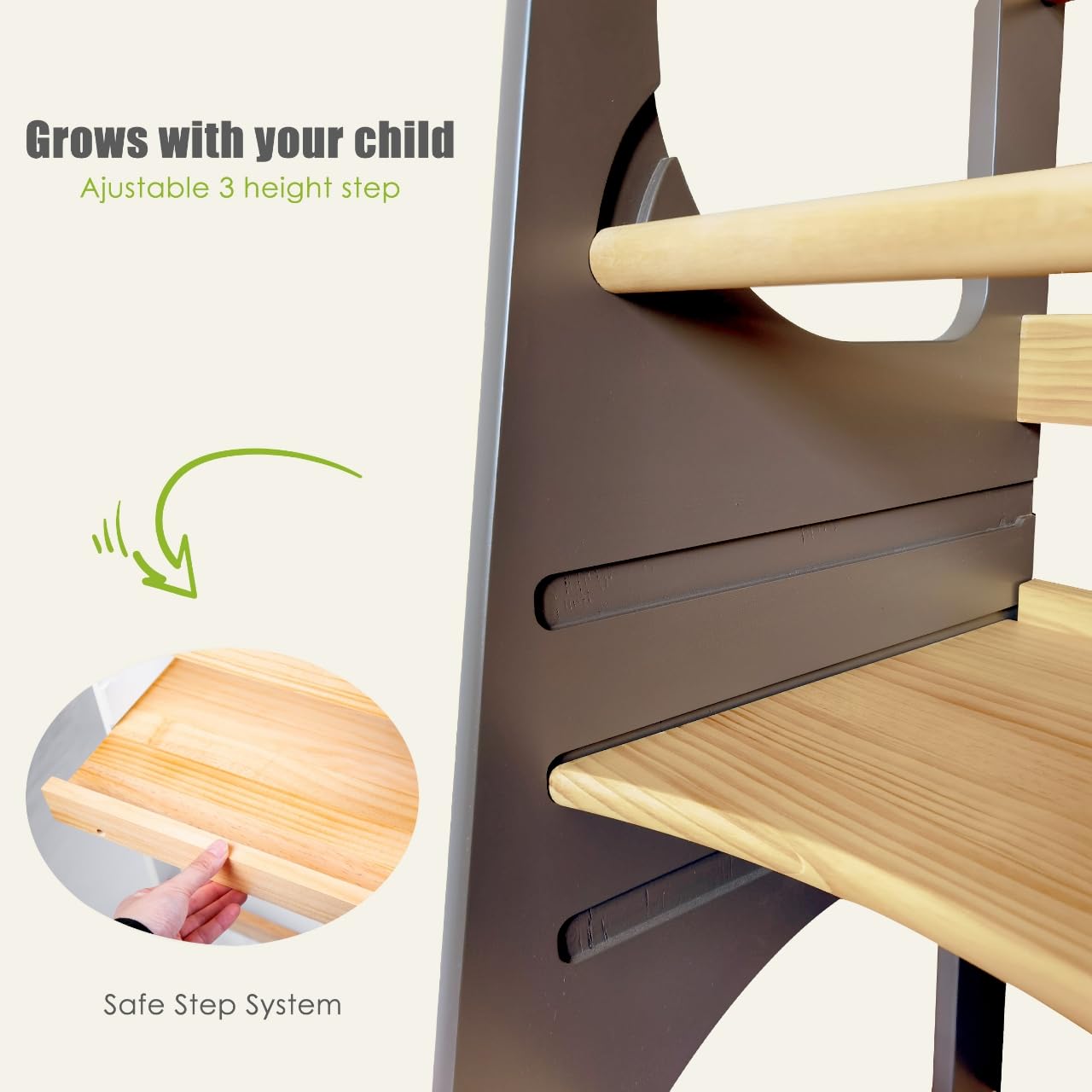 EKOUPLUS Wooden Step Stool for Kids, Premium Toddler Stool Kids Step Stool with Handle and Safety Rail, Perfect for Kitchen, Bathroom and Bedroom