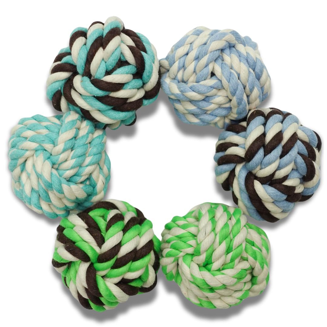 Otterly Pets 6 Pack Rope Balls for Small Dogs & Puppies - Durable, Interactive Chew Toys - for Playtime and Fetch- Ideal for Teething, Training, and Playtime