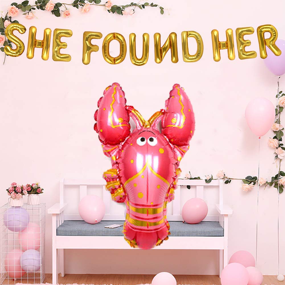 Geloar SHE Found HER Lobster Balloons Banner for Friends TV Show Theme Bridal Shower Bachelorette Bride to Be Wedding Engagement Final Fiesta Rachel Monica Hen Party Supplies Decorations (Gold)