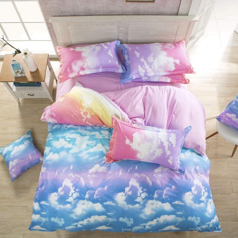 Feelyou Cloud Sky Duvet Cover Set for Girls Rainbow Bedding Set Kids Comforter Cover Cute Lightweight Soft Pink and SkyBlue Bedroom Decor Lovely Teens Bedspread Cover Full Size Zipper