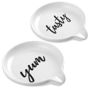 oversized spoon rest for kitchen - 2 pack - white ceramic farmhouse design for cooking - stove top, kitchen counter, countertop - ladle holder, spoon holder, utensil rest, coffee spoon rest…