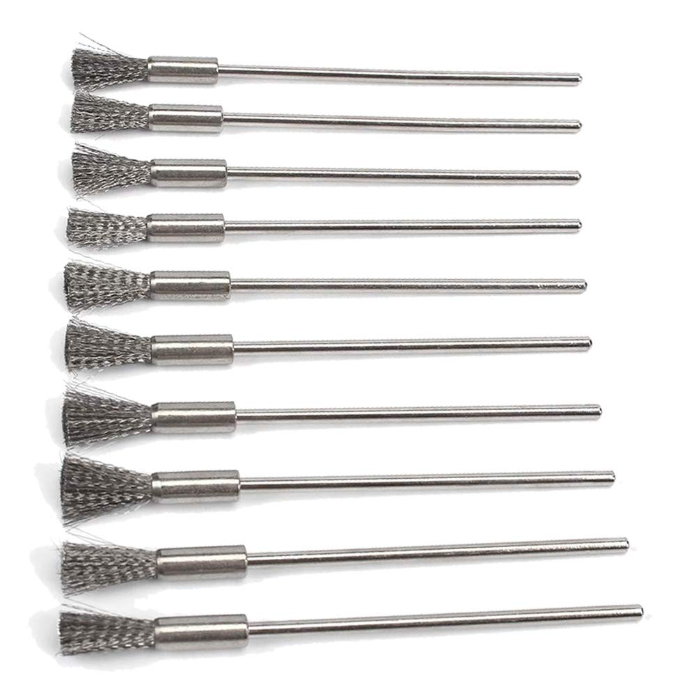 10 Pieces Extended Stainless Steel Wire Steel Cleaning End Brushes Pen Wire Brush Rust Paint Removal Bits Polishing Rotary Tools Accessories 3 mm Mandrel (6 mm end Brush)