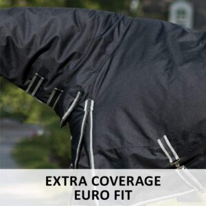 STORM SHIELD Horse Turnout Blanket | Attached Neck Cover | Heavy Weight - 380 Grams | Size 74 - Black | 1200 Denier | Criss-Cross Surcingle | Waterproof, Windproof & Breathable