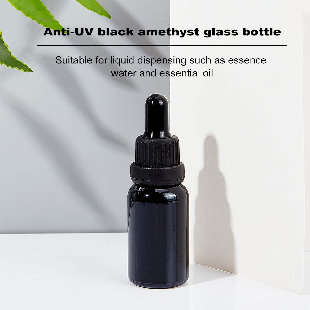 BENECREAT 15 Packs 15ml Black Glass Dropper Bottle Vials Glass Eye Dropper Bottle with Labels, Plastic Hoppers and Droppers for Essential Oil Aromatherapy Fragrance