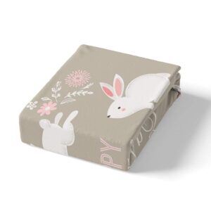 Erosebridal Rabbit Duvet Cover Happy Easter Comforter Cover for Kids Girls Farmhouse Animal Bedding Set Blossom Floral Botanical Bedclothes Child Room Decor with 2 Pillow Cases King Size Pink Gray