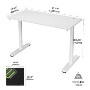 EUREKA ERGONOMIC Gaming Desk, 47 Inch White Computer Desk I Shaped Leg PC Gamer Desk Study Writing Working Laptop Table Home Office with Free Mouse Pad Sturdy Modern Workstation, Easy to Assemble