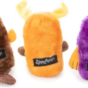 ZippyPaws Plush Squeakie Buddies Dog Toy, Multi-Pack Chew Toys with Large Squeaker, No Stuffing, 3-Pack, Beaver, Moose, Walrus