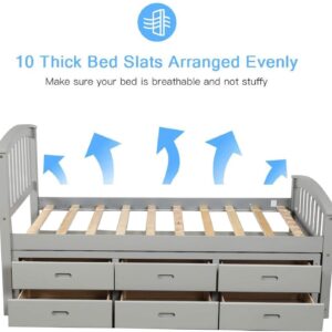 Merax Platform Storage Bed Solid Wood Bed with 6 Drawers Twin Size