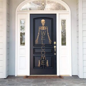 kiddale halloween skull door sticker creative welcome door mural peel and stick wallpaper door decal horrible skull adhesive room decors removable home decoration,16x38 inches