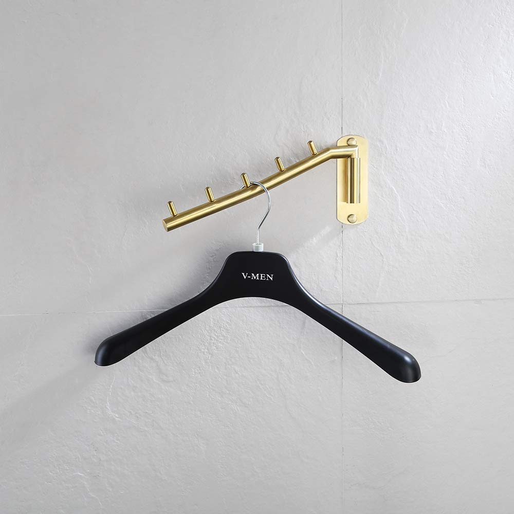 JQK Folding Clothes Hanger Rack, Stainless Steel Swing Arm Hook Holder, Clothing Hanging System Drying Closet Storage Organizer Brushed Gold Wall Mount 2 Pack, SHR100-BG-P2