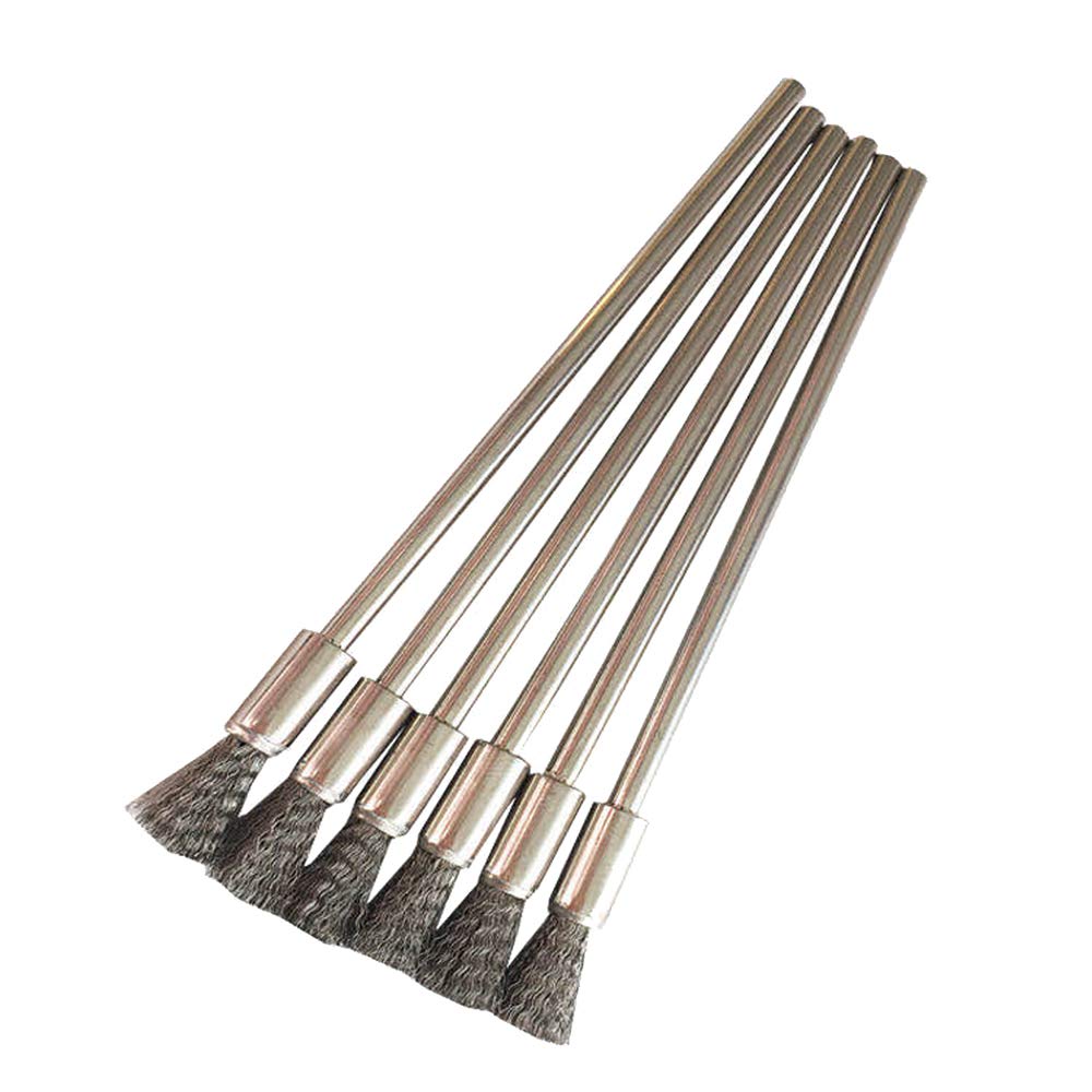 10 Pieces Extended Stainless Steel Wire Steel Cleaning End Brushes Pen Wire Brush Rust Paint Removal Bits Polishing Rotary Tools Accessories 3 mm Mandrel (6 mm end Brush)