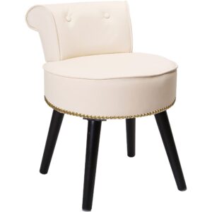 mupater makeup vanity stool chair with low back, round leather padded chair with wood legs, white