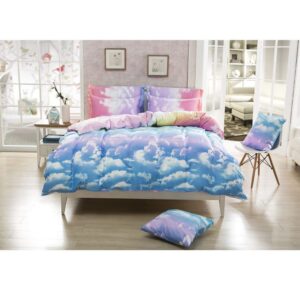 Feelyou Cloud Sky Duvet Cover Set for Girls Rainbow Bedding Set Kids Comforter Cover Cute Lightweight Soft Pink and SkyBlue Bedroom Decor Lovely Teens Bedspread Cover Full Size Zipper